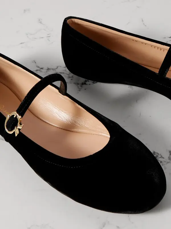 GIANVITO ROSSI Carla Velvet Mary Jane Ballet Flats - Black
