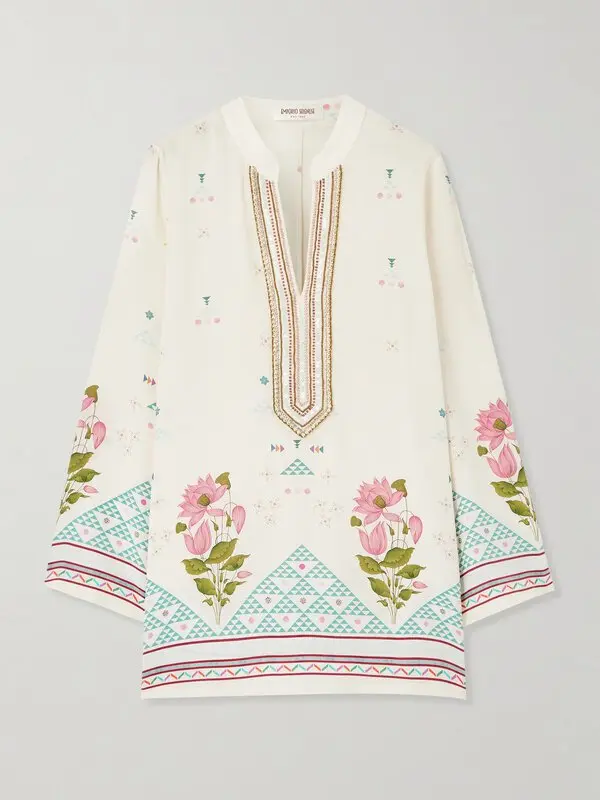 EMPORIO SIRENUSE Jamila Embellished Printed Silk-crepe Kaftan