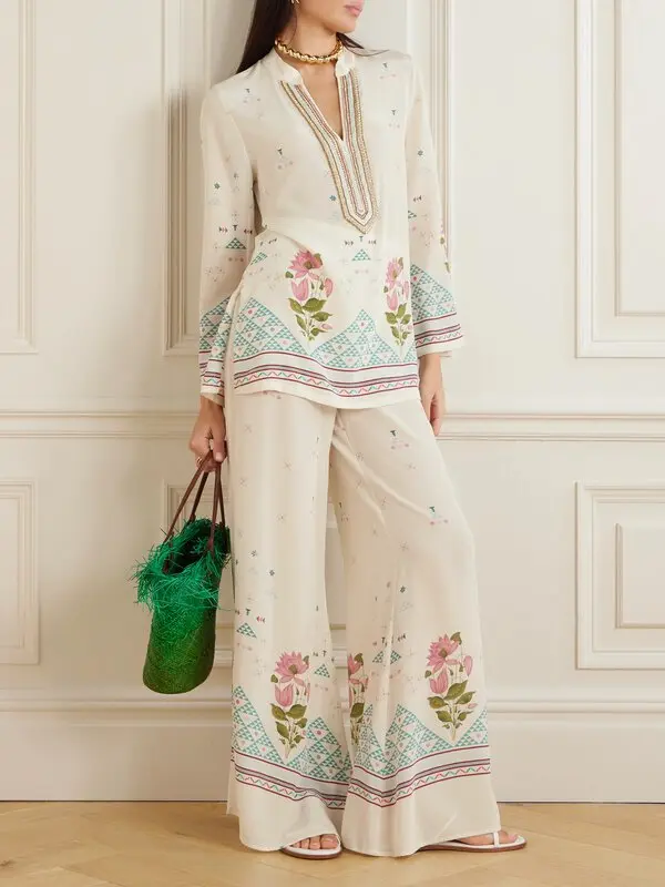 EMPORIO SIRENUSE Jamila Embellished Printed Silk-crepe Kaftan