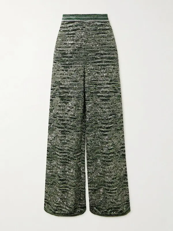 Missoni Sequin-embellished Crochet-knit Wide-leg Pants - Green