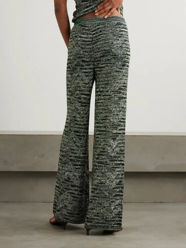 Missoni Sequin-embellished Crochet-knit Wide-leg Pants - Green