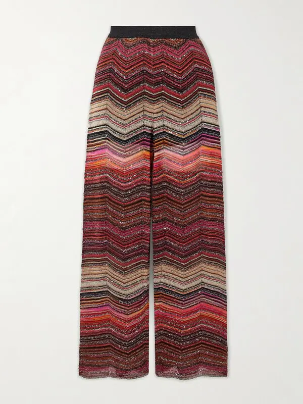 Missoni Sequined Striped Metallic Crochet-knit Wide-leg Pants