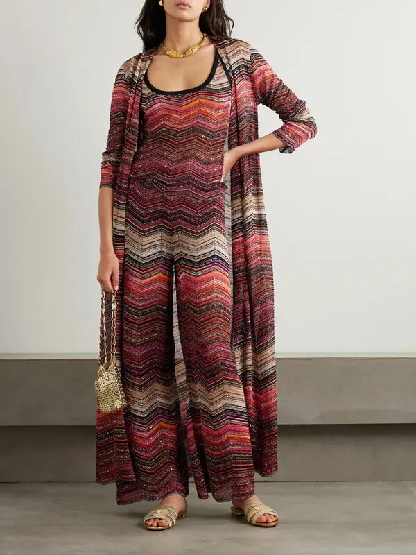 Missoni Sequined Striped Metallic Crochet-knit Wide-leg Pants