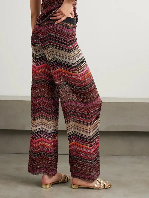 Missoni Sequined Striped Metallic Crochet-knit Wide-leg Pants