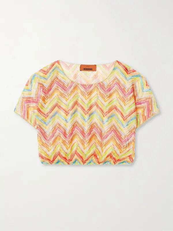 Missoni Mare Cropped Striped Metallic Crochet-knit Top - Orange