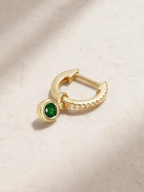STONE AND STRAND Orchid 10-karat Gold, Emerald And Diamond Single Hoop Earring - Green