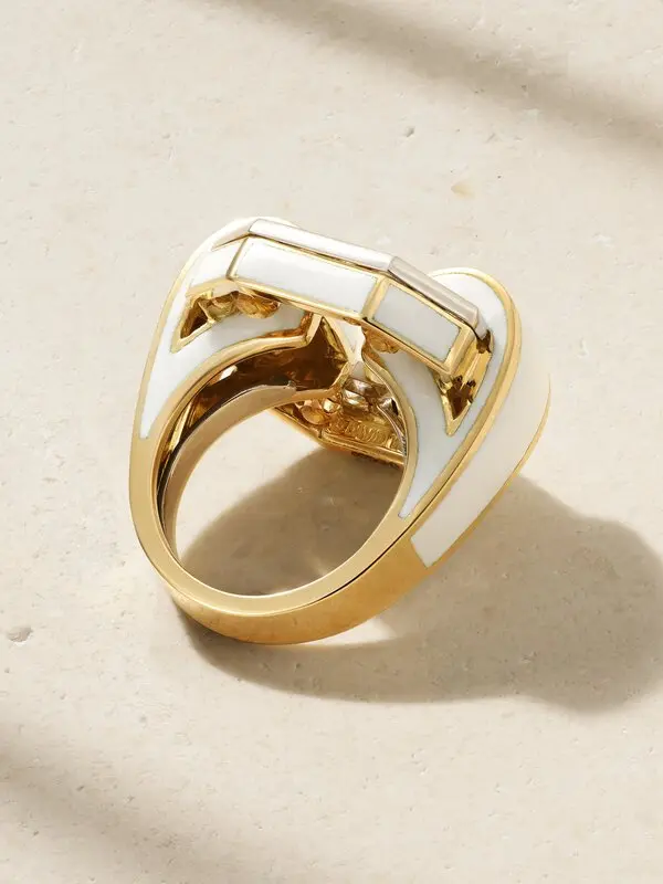 David Webb Small Octagonal Buckle 18-karat Gold, Platinum, Enamel And Diamond Ring