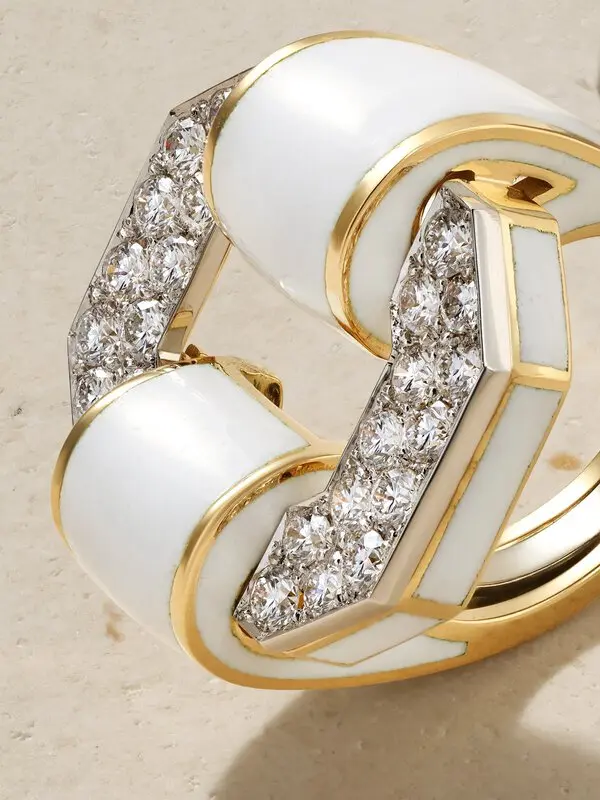 David Webb Small Octagonal Buckle 18-karat Gold, Platinum, Enamel And Diamond Ring