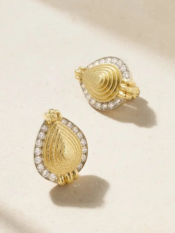 David Webb Concentric Pear Diamond Earrings - Gold