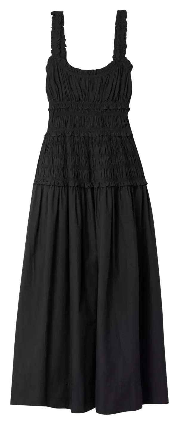 DÔEN Marianne Shirred Organic Cotton-poplin Midi Dress - Black