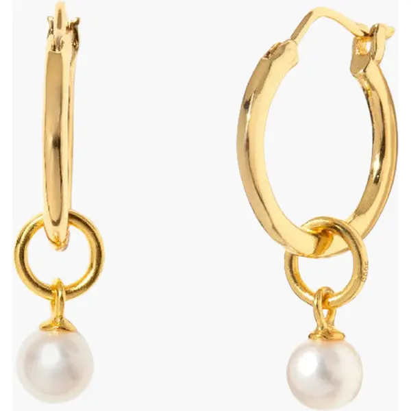 LITTLE SKY STONE Tiny Pearl Hoop Earrings - Gold/cream