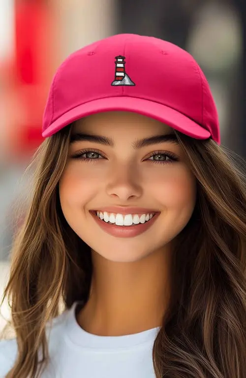 DALIX Lighthouse Embroidered Baseball Cap - Hot Pink