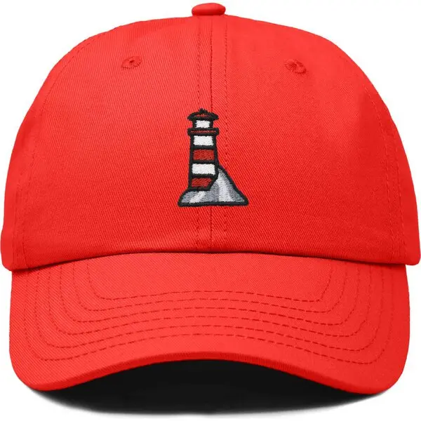 DALIX Lighthouse Embroidered Baseball Cap - Red
