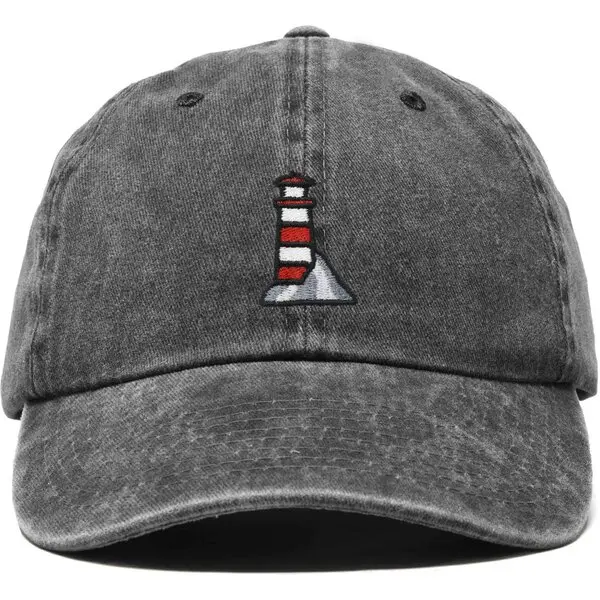 DALIX Lighthouse Embroidered Baseball Cap - Washed Black