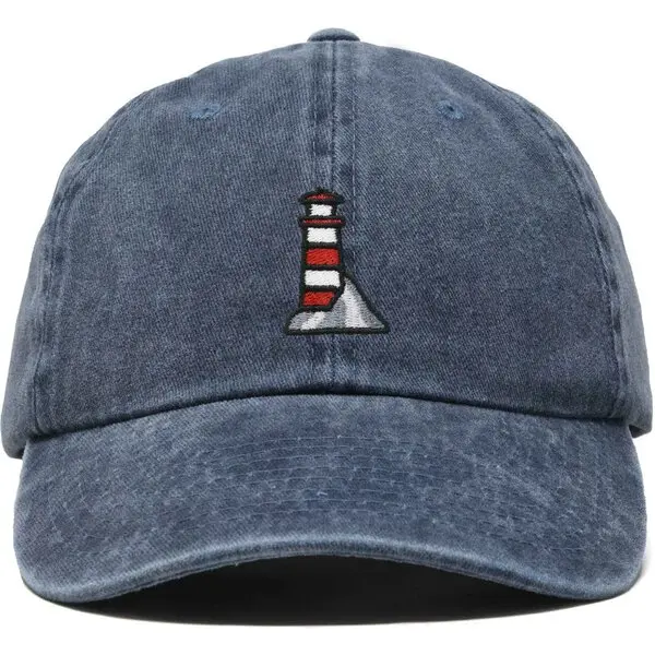 DALIX Lighthouse Embroidered Baseball Cap - Washed Navy Blue