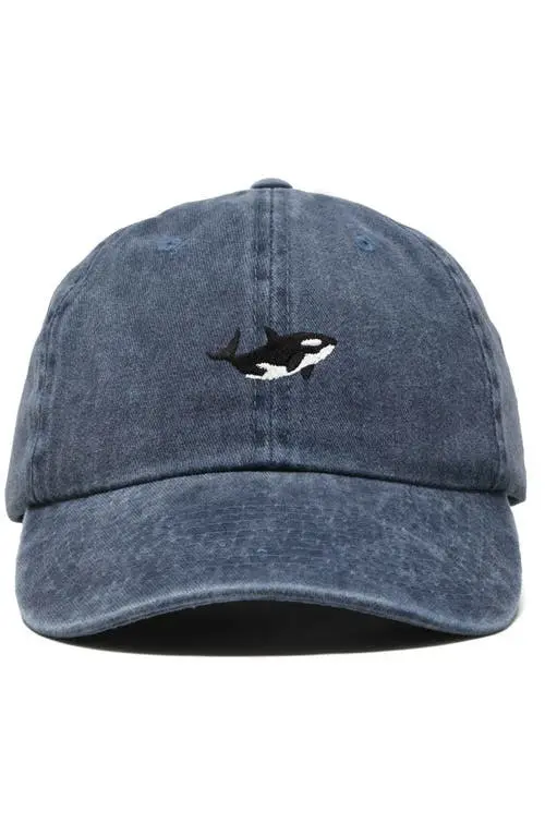 DALIX Killer Whale Embroidered Cap - Washed Navy Blue