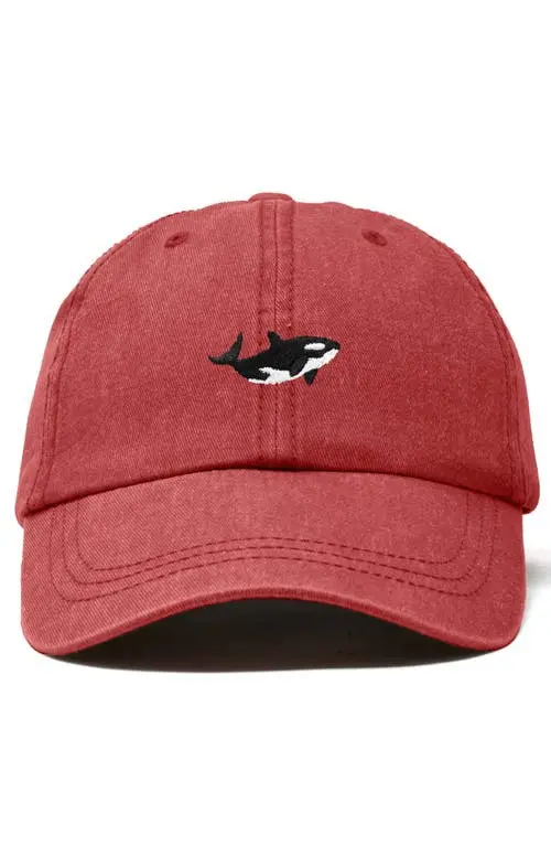DALIX Killer Whale Embroidered Cap - Washed Red