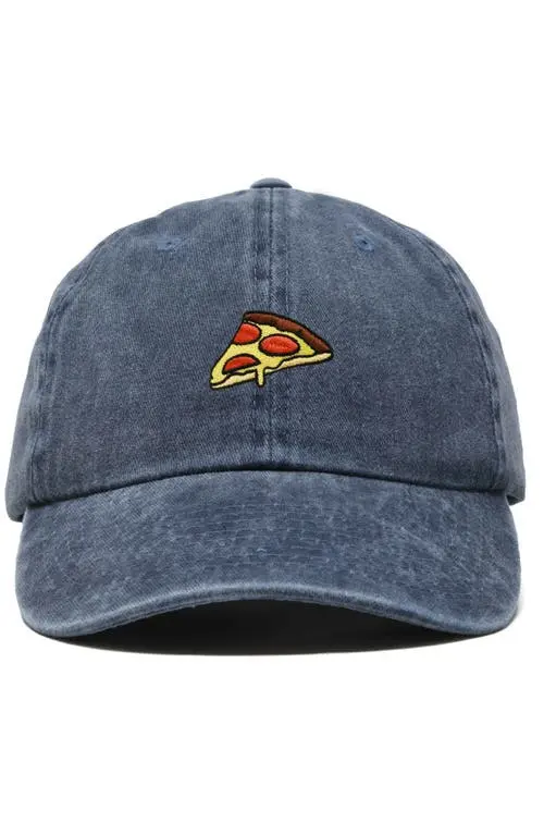 DALIX Pizza Slice Embroidered Cap - Washed Navy Blue