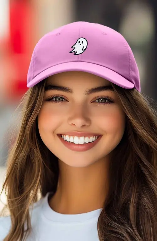 DALIX Ghost Embroidered Cap - Light Pink