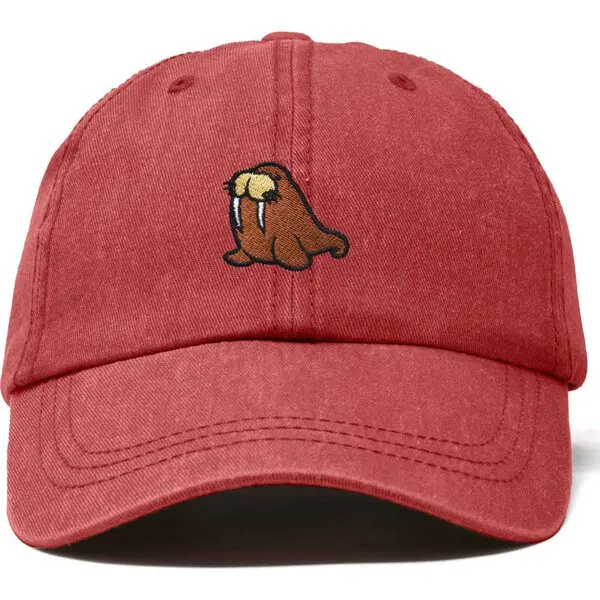 DALIX Walrus Embroidered Cap - Washed Red