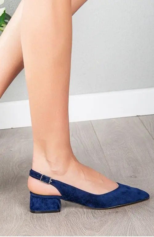 FOREVER & ALWAYS SHOES Emma Slingback Flat Heels - Navy Blue