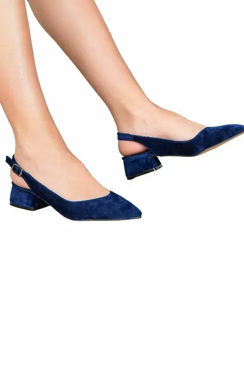 FOREVER & ALWAYS SHOES Emma Slingback Flat Heels - Navy Blue