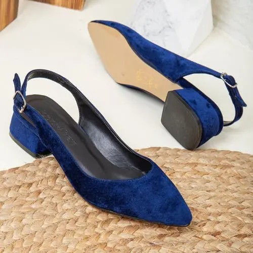 FOREVER & ALWAYS SHOES Emma Slingback Flat Heels - Navy Blue