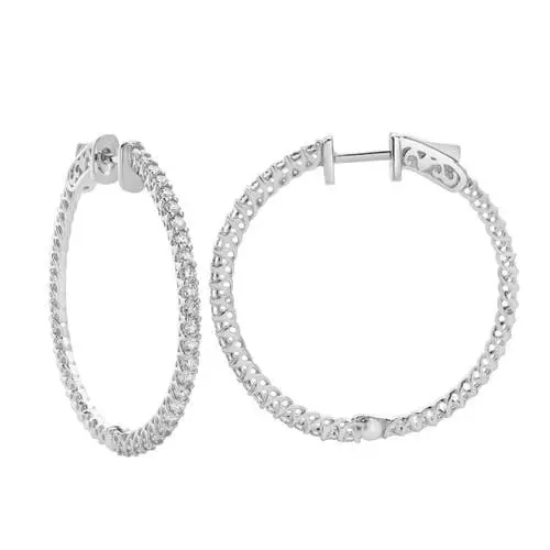 LUVMYJEWELRY 14k Gold 1.2 Ctw Diamond Hoop Earrings - 14k White Gold