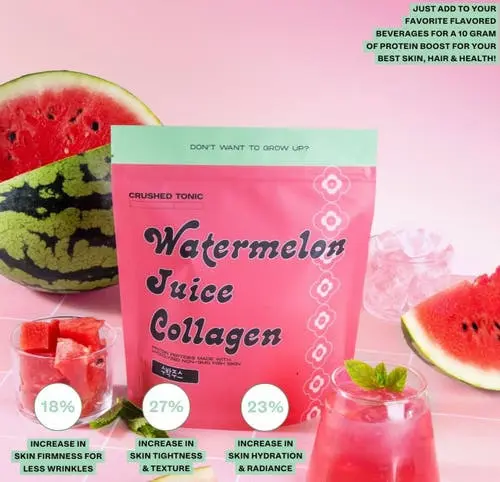 CRUSHED TONIC Watermelon Juice Marine Collagen Supplement - Pink