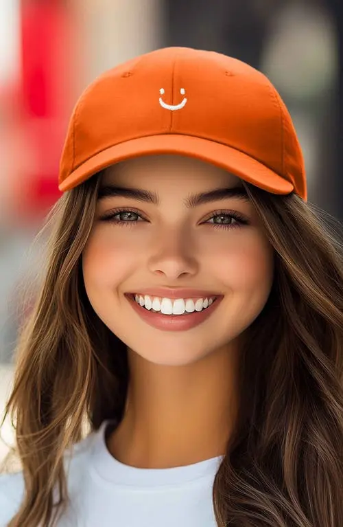 DALIX Smile Embroidered Baseball Cap - Orange