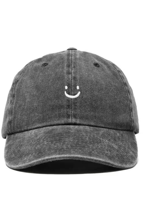 DALIX Smile Embroidered Baseball Cap - Washed Black