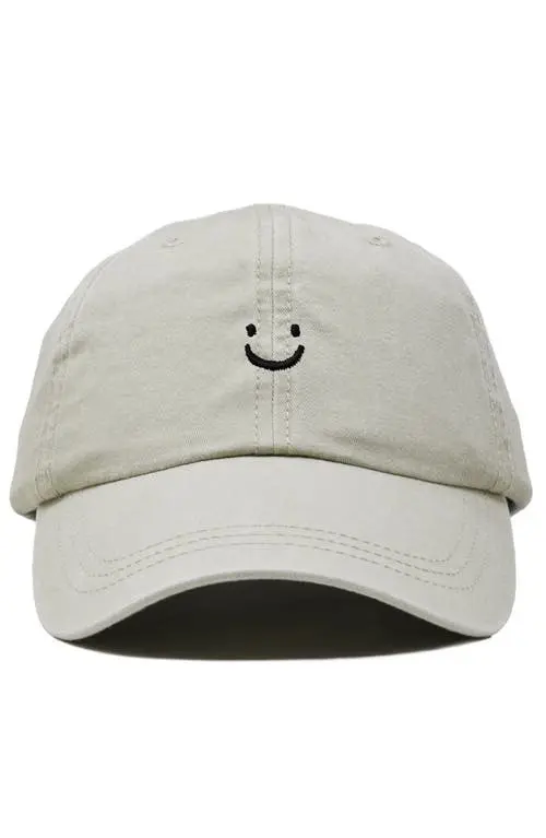 DALIX Smile Embroidered Baseball Cap - Washed Stone White