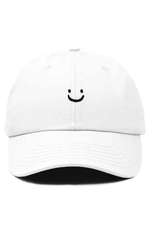 DALIX Smile Embroidered Baseball Cap - White