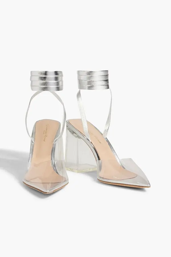 GIANVITO ROSSI Metallic Leather And Pvc Pumps With Tie Ankle Fastening