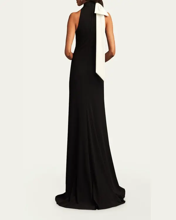 Tadashi Shoji Sleeveless Mock-Neck Bow Crepe Gown