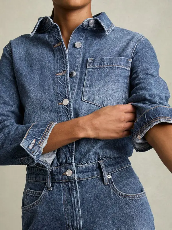 REISS Terra Petite Denim Midi Dress