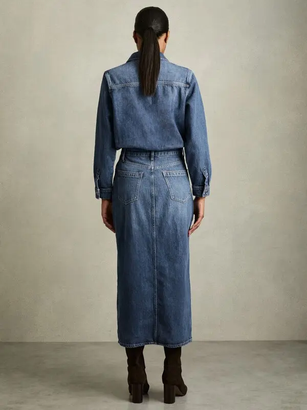 REISS Terra Petite Denim Midi Dress