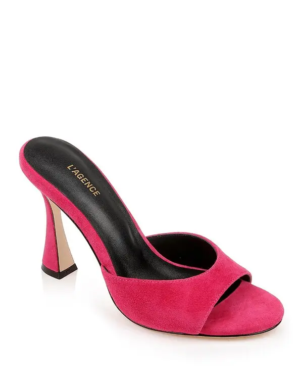 L'Agence Avery High Heel Slide Sandals - Rubino Suede