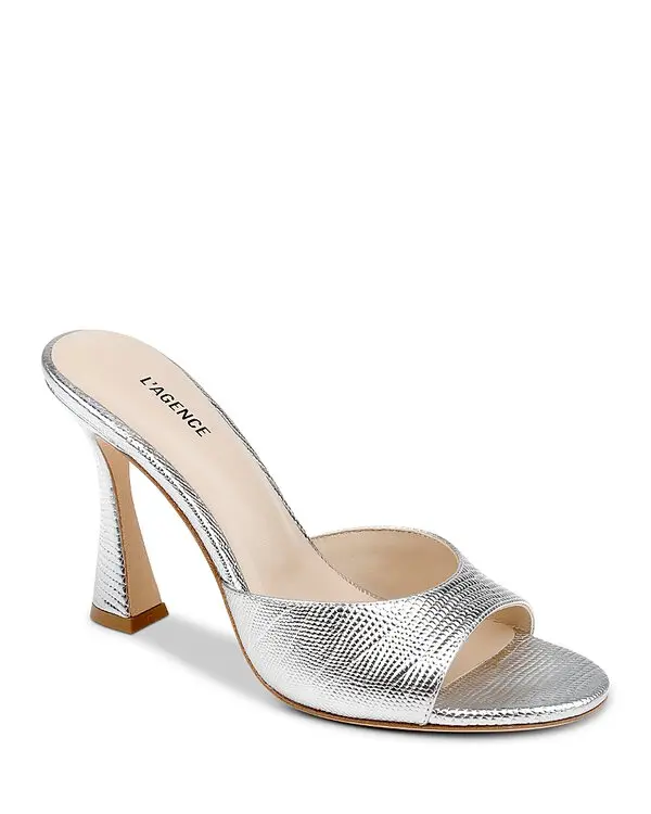 L'Agence Avery High Heel Slide Sandals - Silver Lizard