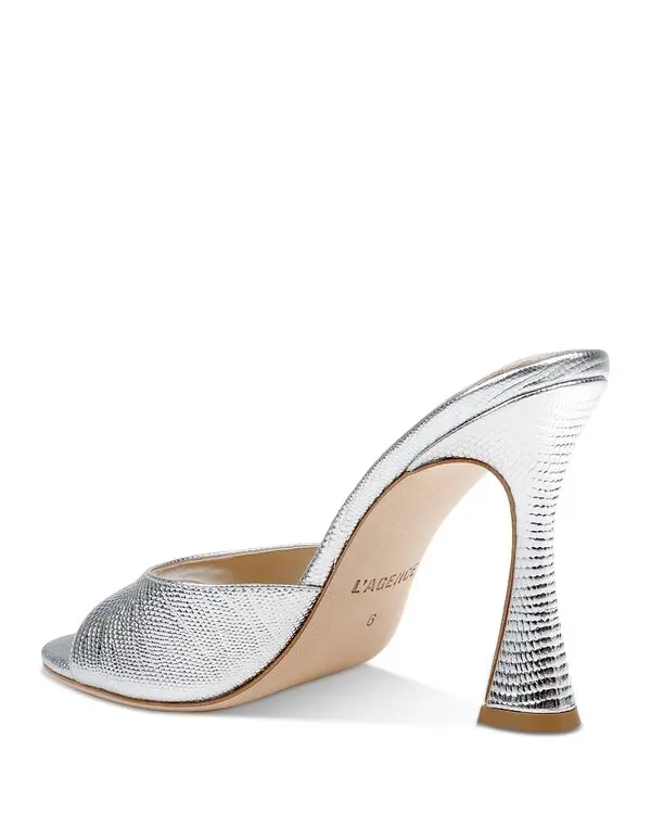 L'Agence Avery High Heel Slide Sandals - Silver Lizard