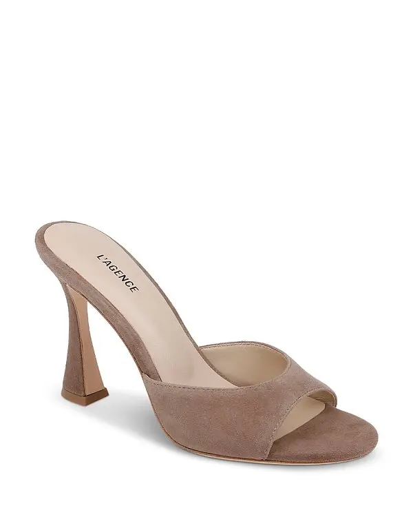 L'Agence Avery High Heel Slide Sandals - Taupe Suede