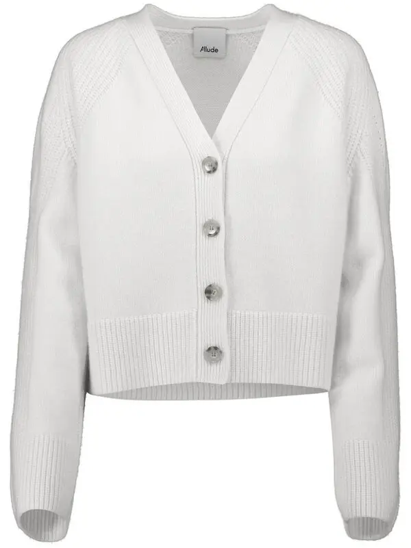 ALLUDE Buttoned V-neck Cardigan - White