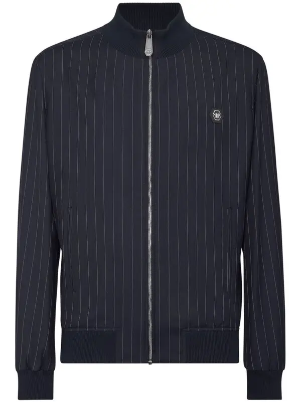 Philipp Plein Pinstriped Bomber Jacket - Blue