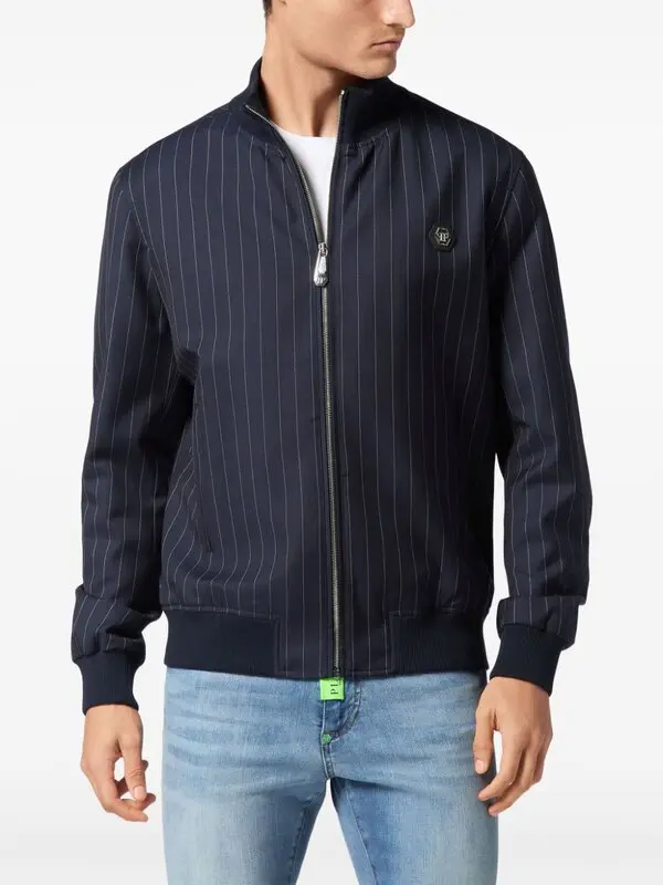 Philipp Plein Pinstriped Bomber Jacket - Blue