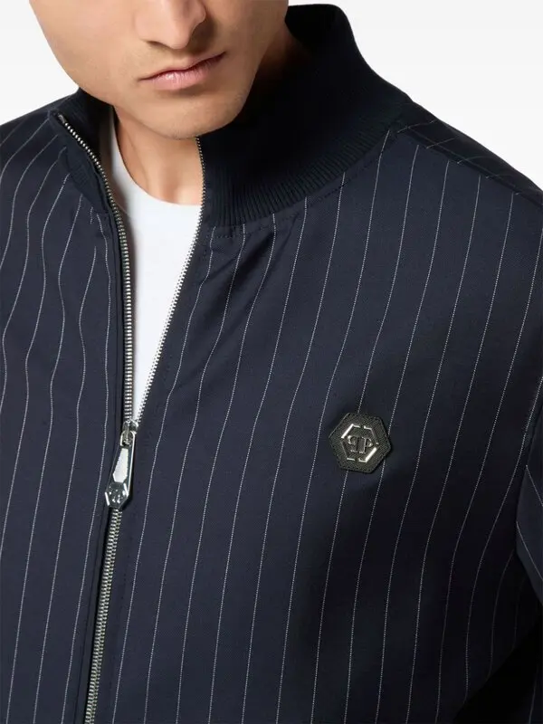 Philipp Plein Pinstriped Bomber Jacket - Blue
