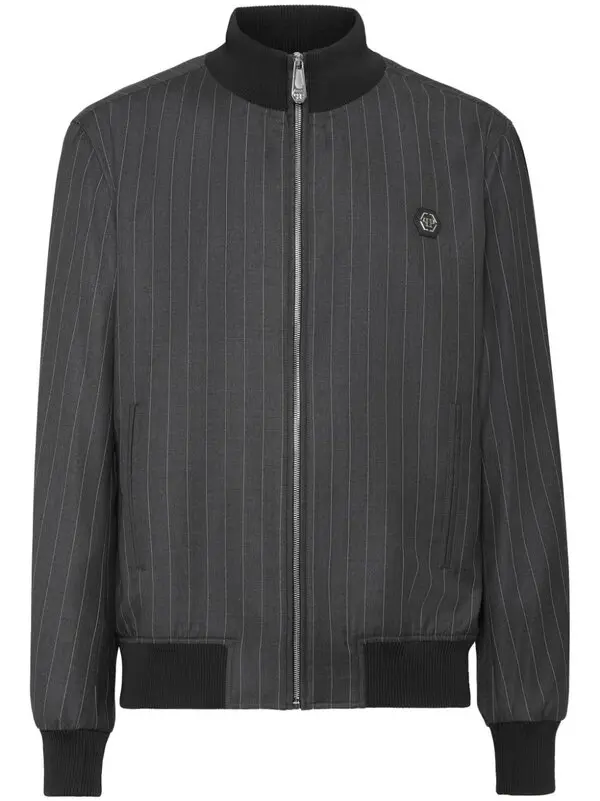 Philipp Plein Pinstriped Bomber Jacket - Grey