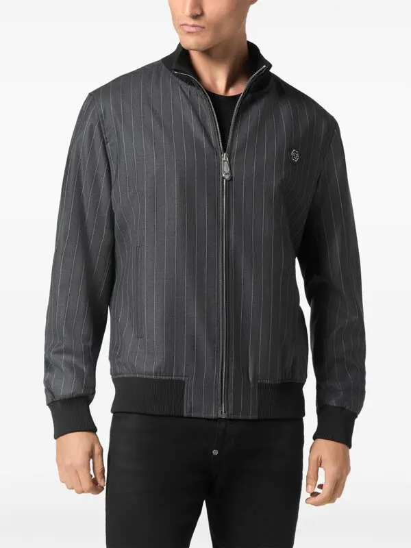 Philipp Plein Pinstriped Bomber Jacket - Grey