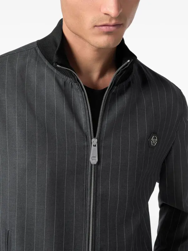 Philipp Plein Pinstriped Bomber Jacket - Grey