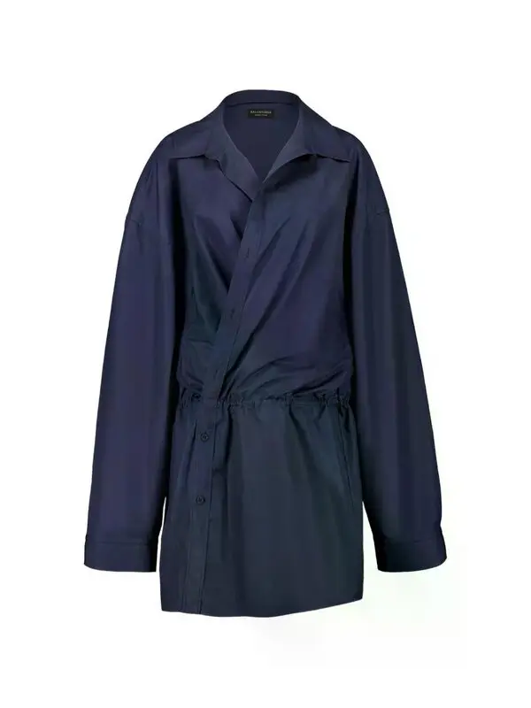 Balenciaga Mock Neck Oversized Mini Dress With Button Front Placket - Blue