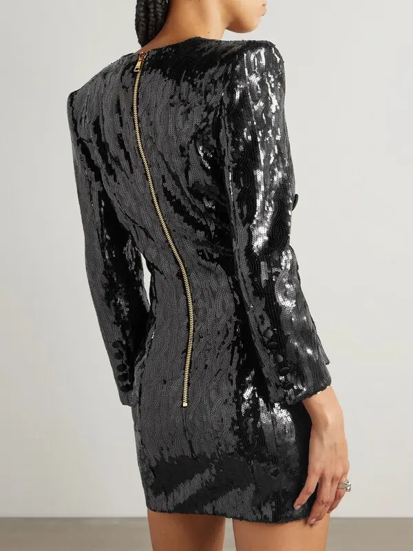 Balmain Double-breasted Sequined Crepe Mini Dress